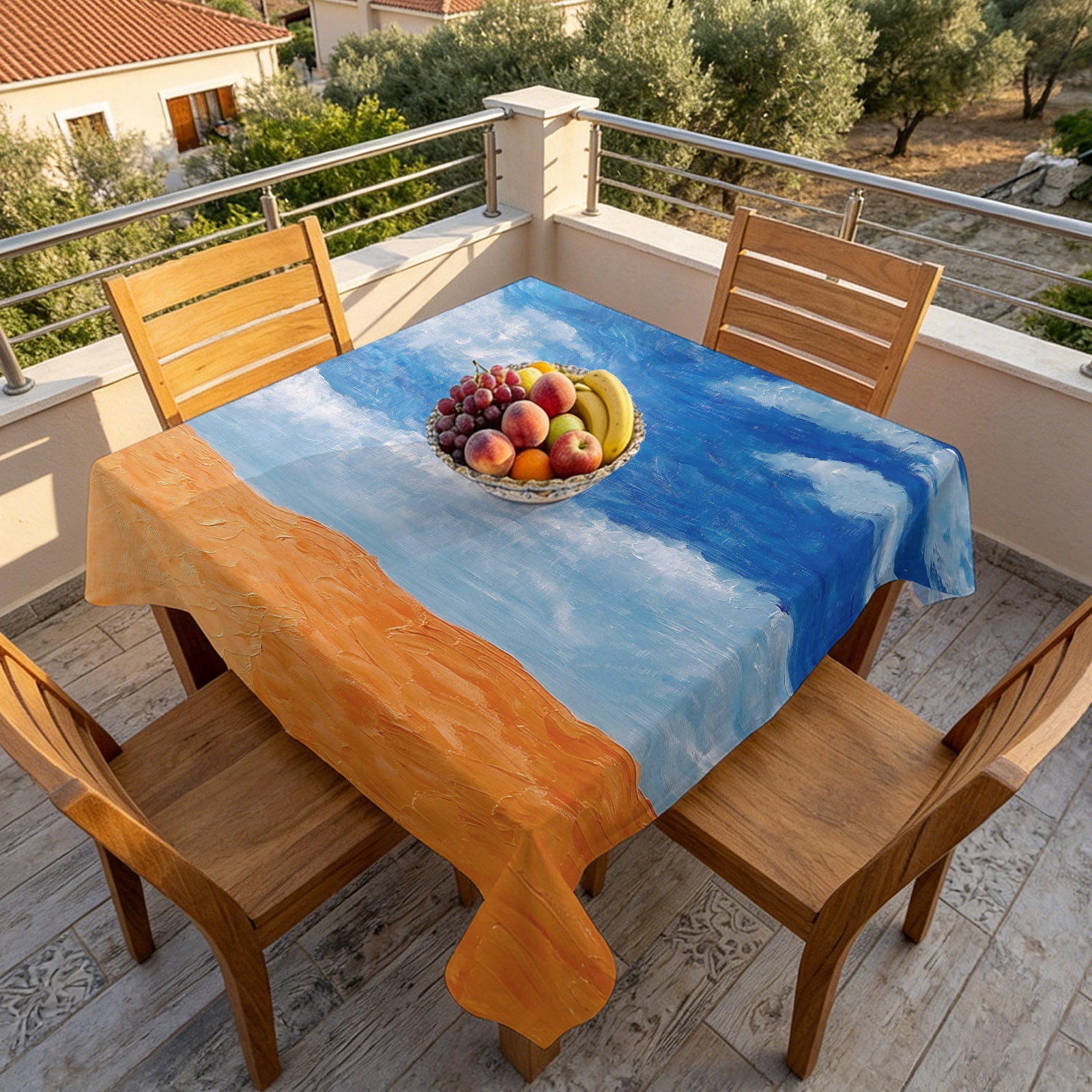 Coastal Orange Beach Blue Sky Table Cloth 60x60in, Waterproof Square ...