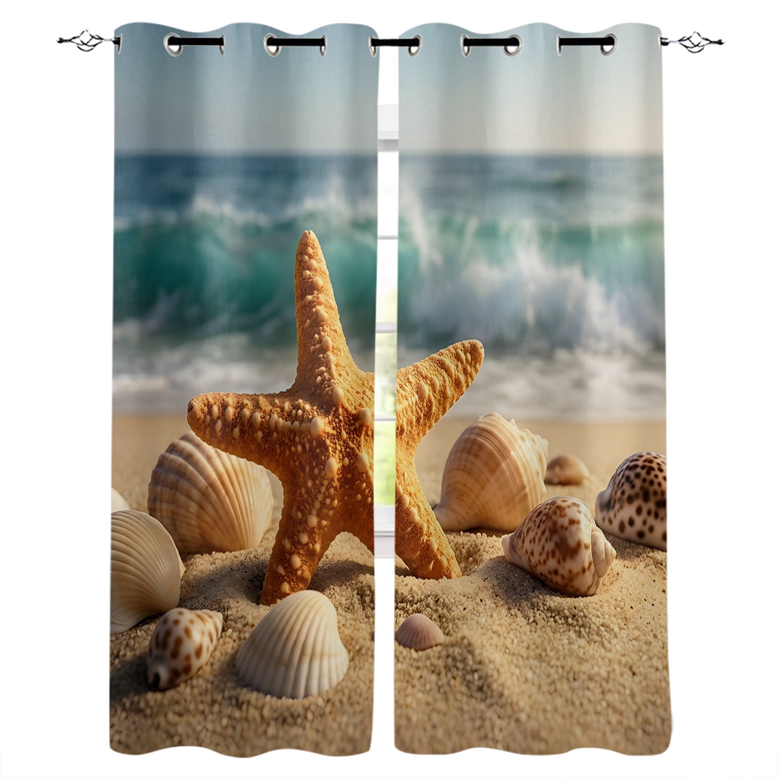 Coastal Orange Starfish Blackout Curtains for Bedroom/Living Room ...