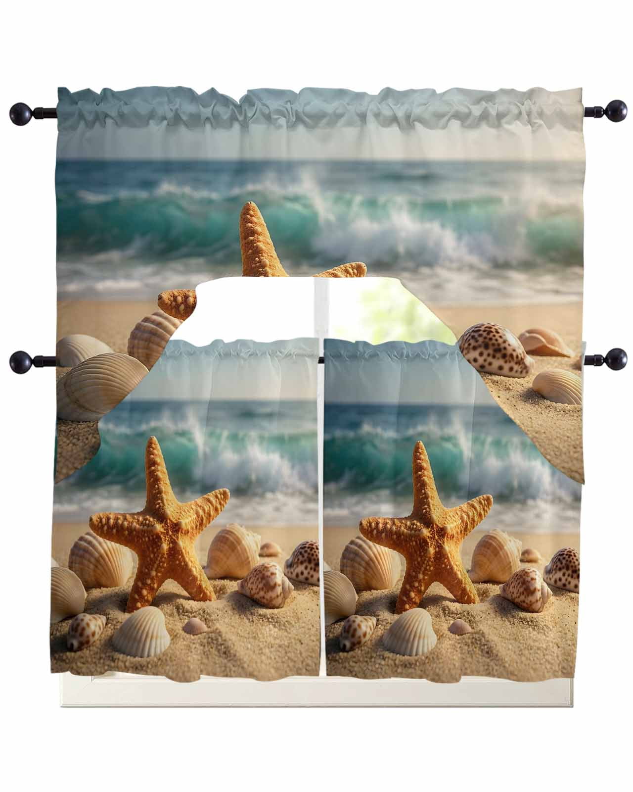 Coastal Orange Starfish Kitchen Curtains Sets 36 Inch Length with ...