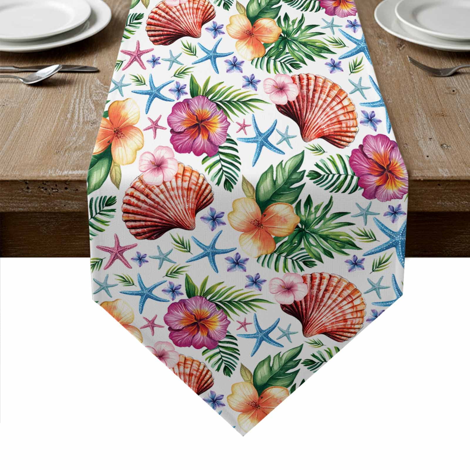 Coastal Palm Leaf Table Runner Linen Burlap Table Runner 120 Inches ...