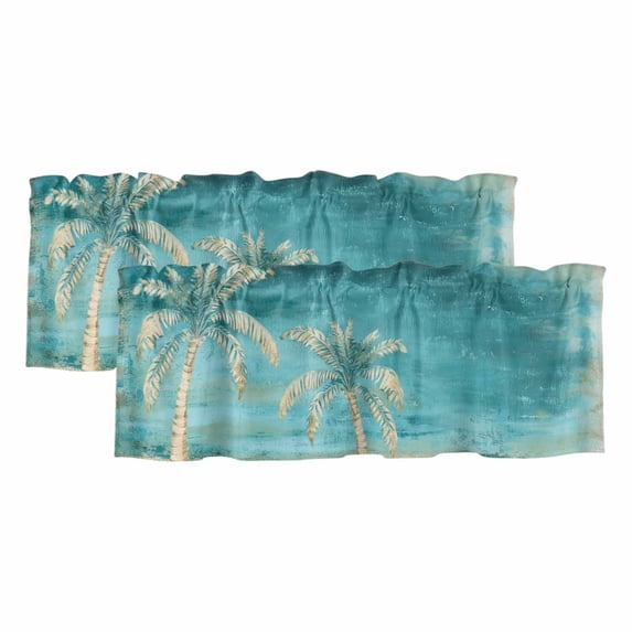 Coastal Palm Tree 2 Panels Kitchen Valance, Retro Tropical Plant Tree ...