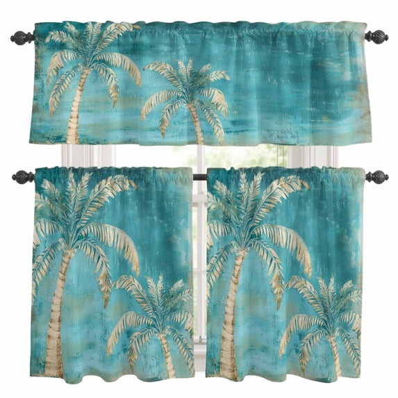 Coastal Palm Tree Kitchen Curtains Set for Windows, Retro Tropical ...