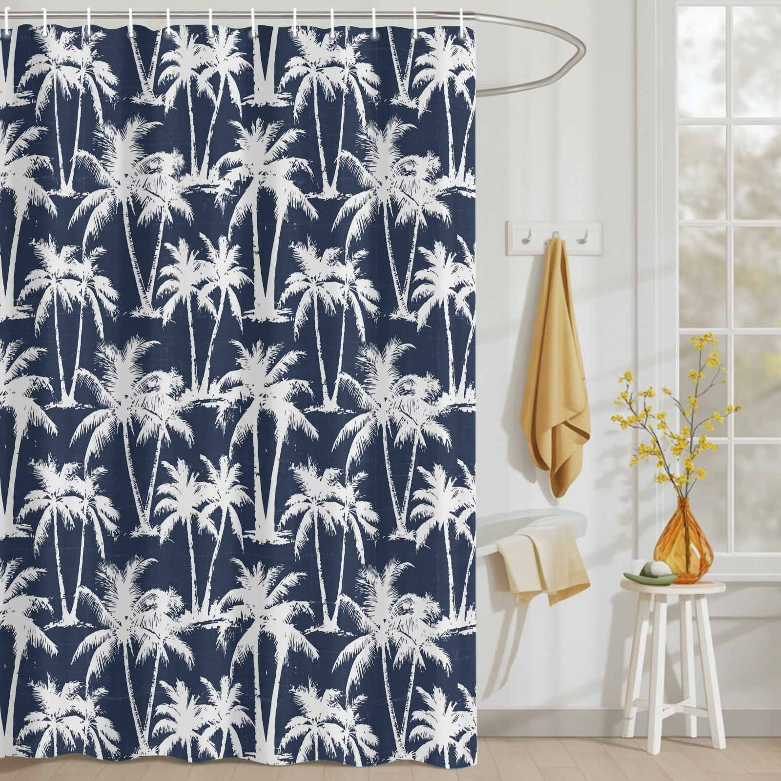 Coastal Palm Tree Seamless Shower Curtain Set, Waterproof Shower ...