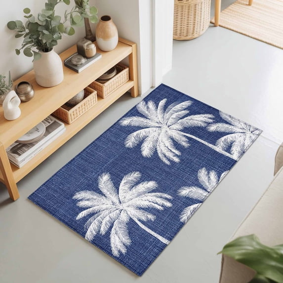 Coastal Palm Trees on Blue Rectangle Area Rug 2x3ft,Living Room Rug Non ...