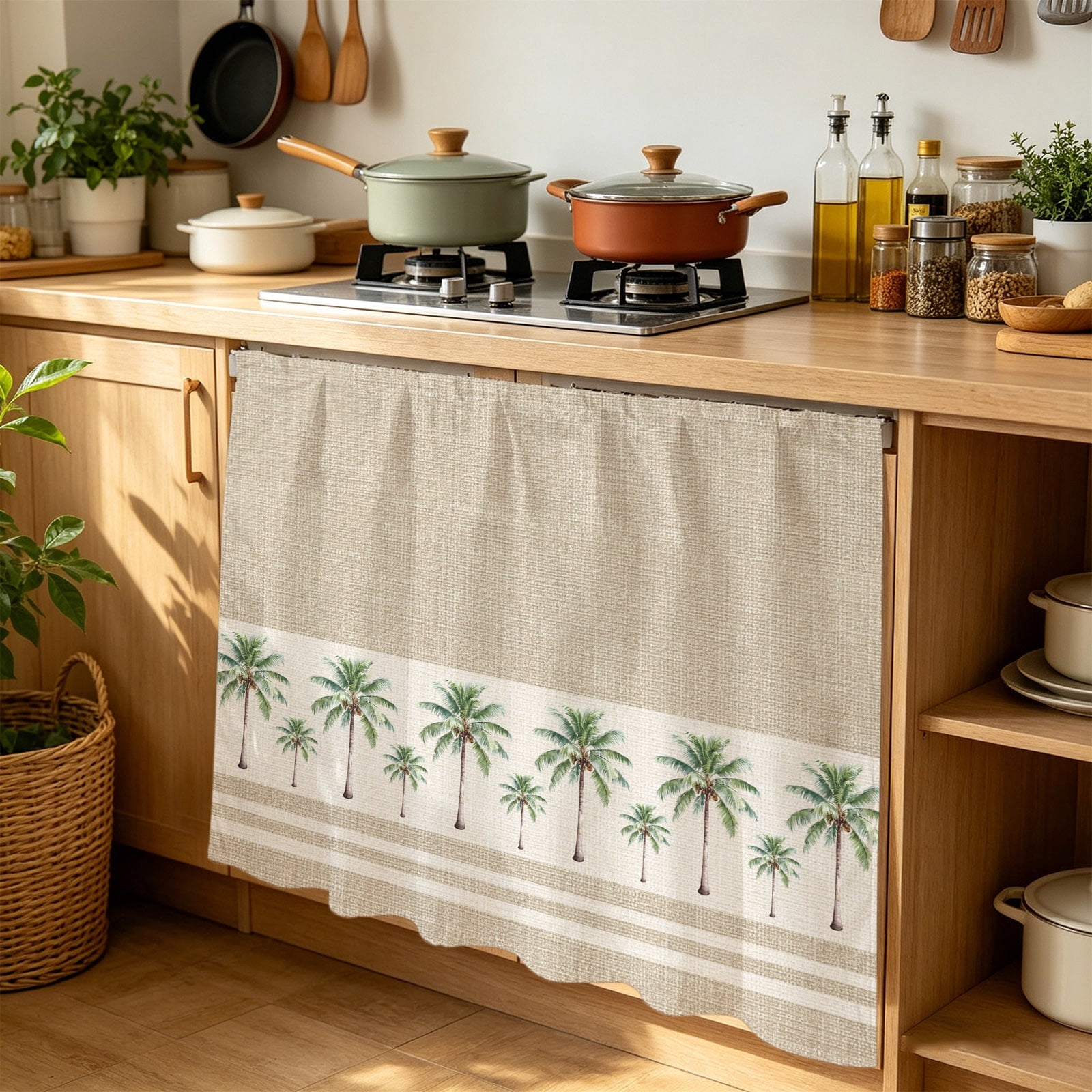 Coastal Palm Trees Cabinet Curtains for Kitchen 35"W x 35"L, Tropical ...