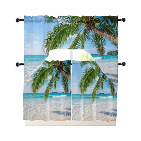 Coastal Palm Trees Kitchen Curtains Sets 24 Inch Length with Valance ...