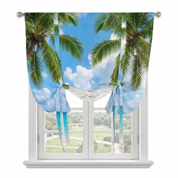 Coastal Palm Trees Tie Up Curtains for Window, Thermal Insulated ...