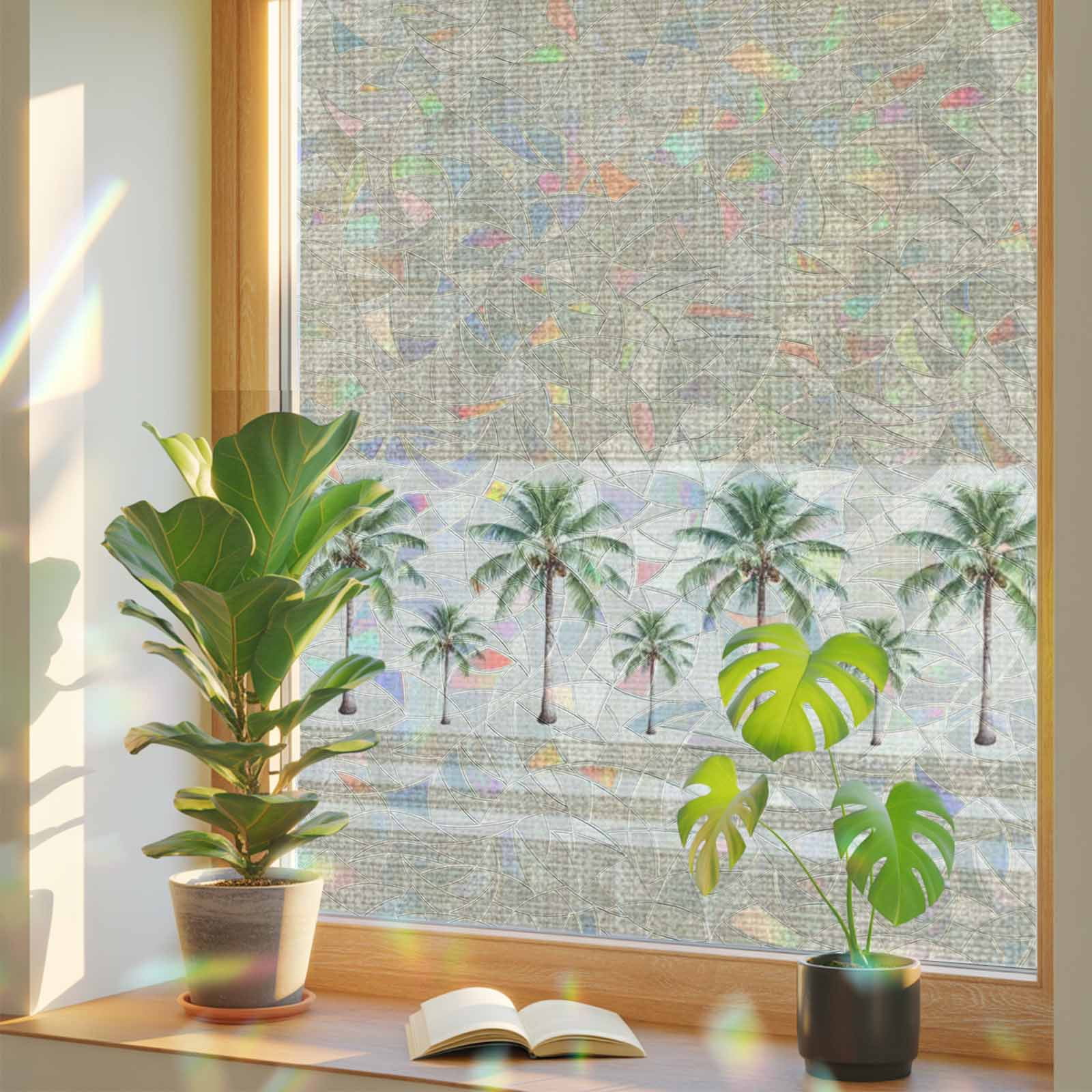 Coastal Palm Trees Window Privacy Film, Tropical Plant Summer Linen ...