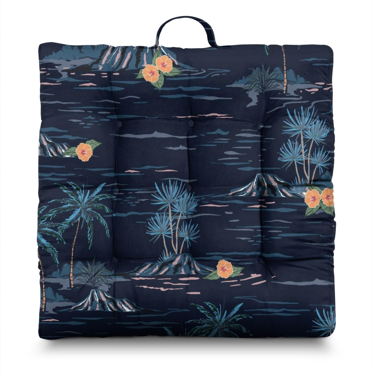 Coastal Paradise Meditation Pillow - 9-Point Stitched Square Tatami Mat ...