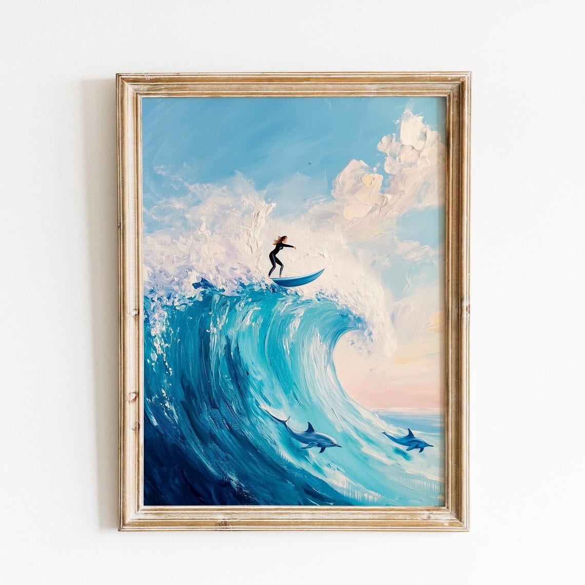 Coastal Pastel Surfing Wave Summer Blue Unframed Paper Print - Walmart.com