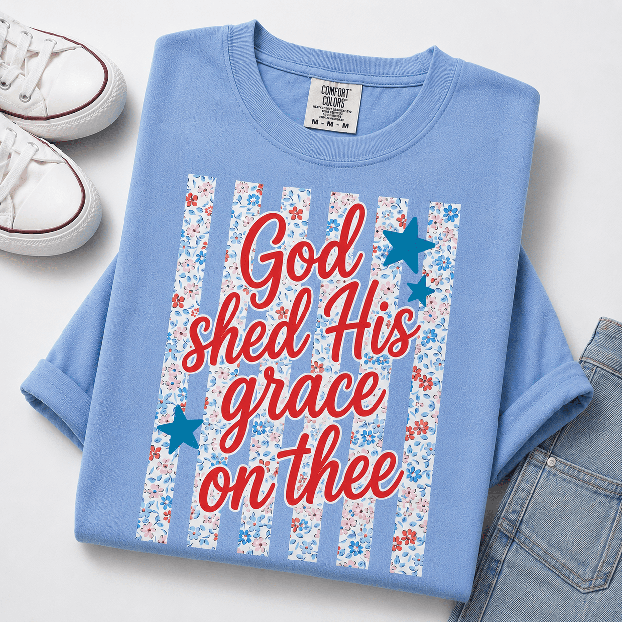 Coastal Patriotic Shirt for Women, God Shed His Grace On Thee Tee ...