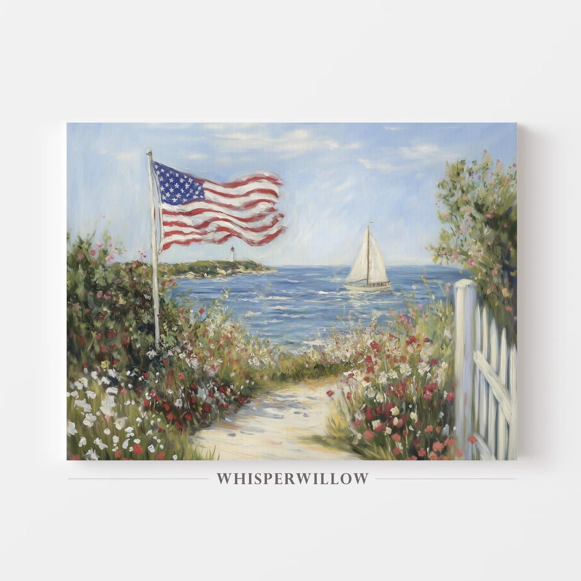 Coastal Patriotic Summer Wall Art, American Usa Flag, Sailboat, Summer ...