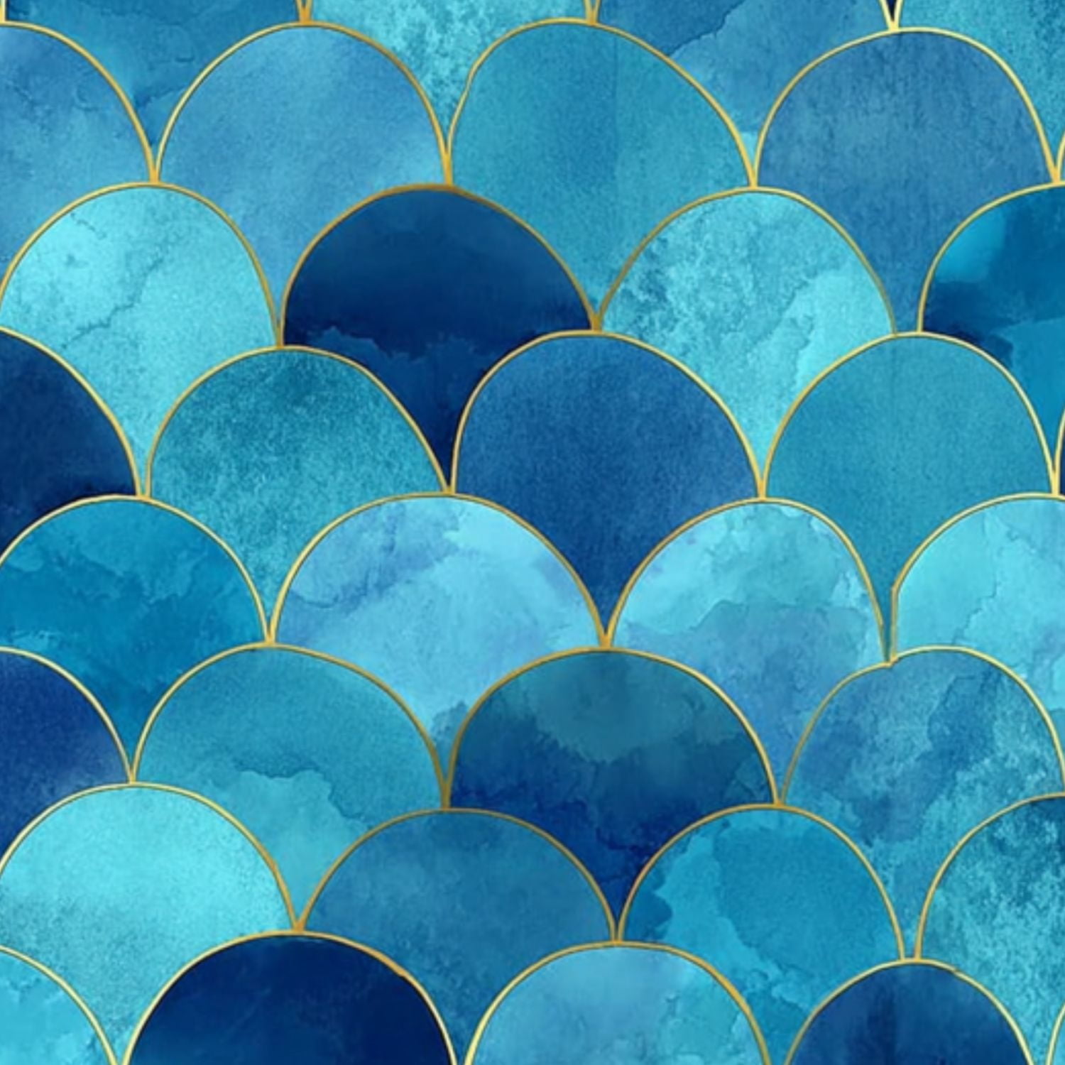 Coastal Peel and Stick Wallpaper Blue Ocean Waves Gold Details ...