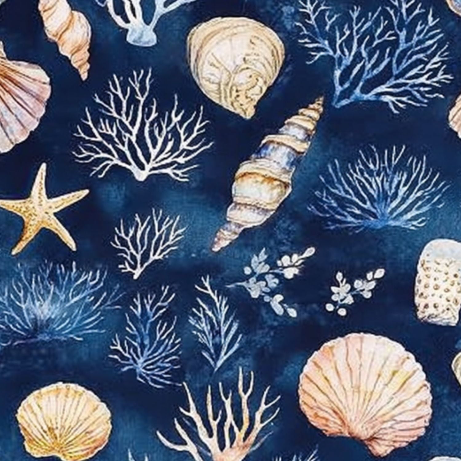 Coastal Peel and Stick Wallpaper Nautical Coral Seashell Starfish Deep ...