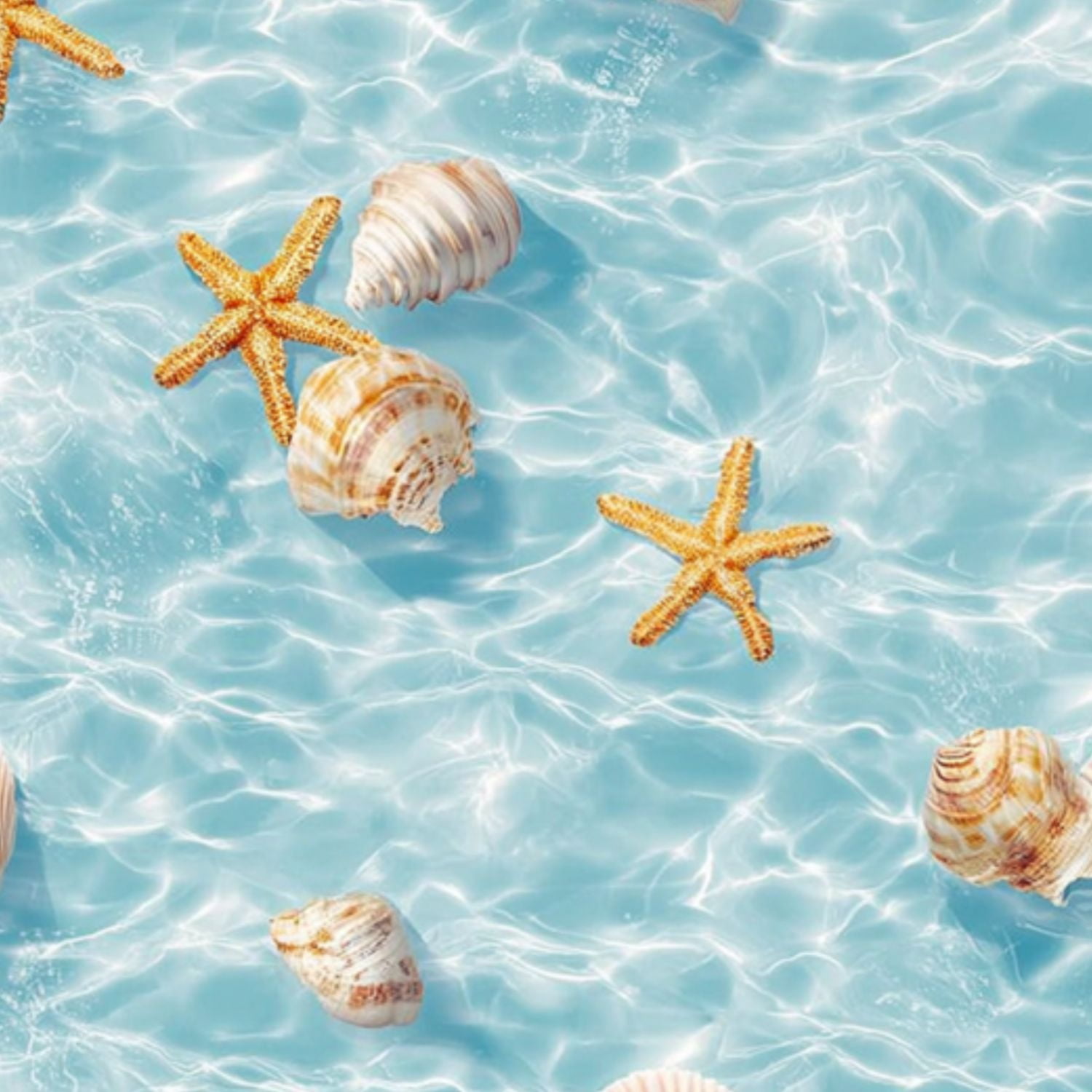 Coastal Peel and Stick Wallpaper Seashells Starfish Floating Clear Blue ...