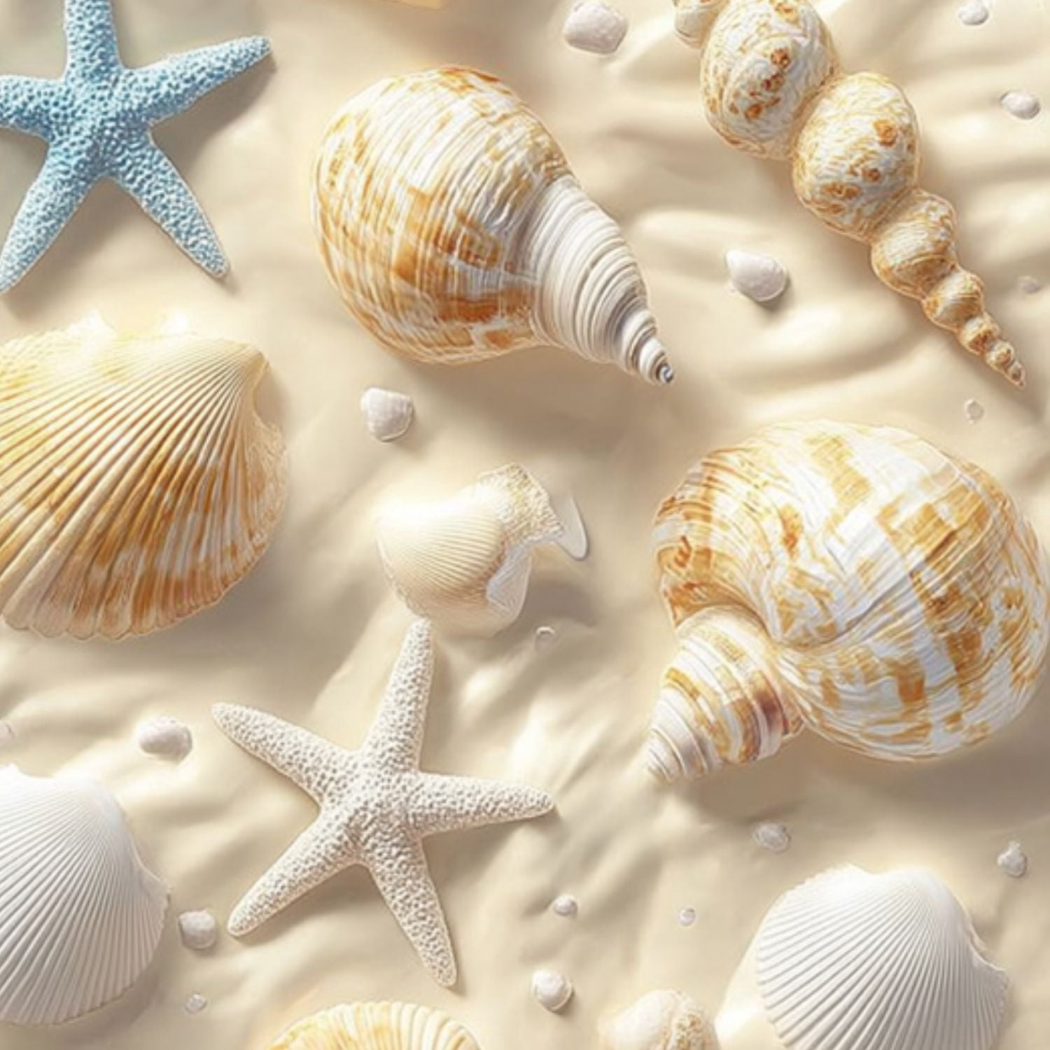 Coastal Peel and Stick Wallpaper Seashells Starfish Sandy Beach Soft ...