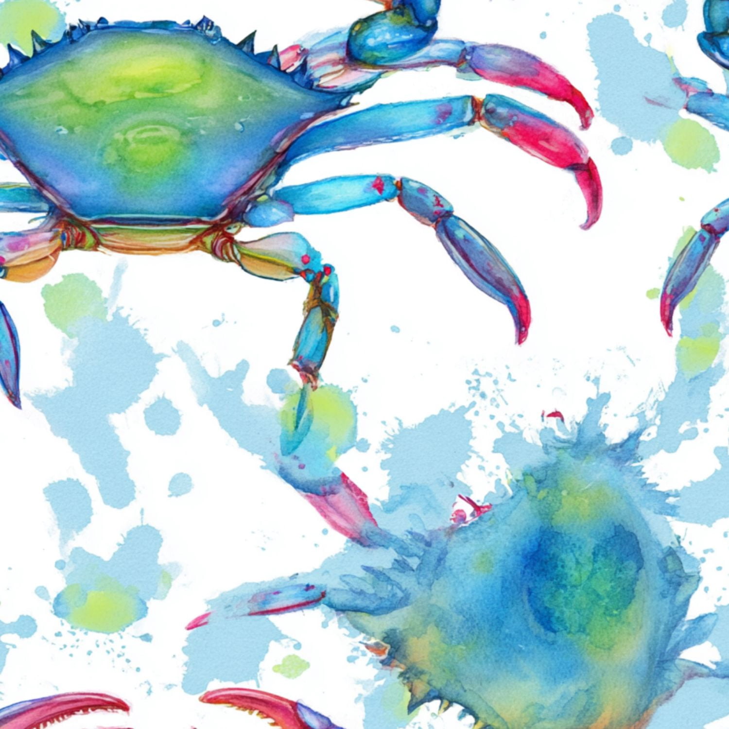 Coastal Peel and Stick Wallpaper Vibrant Blue Crab Watercolor Colorful ...