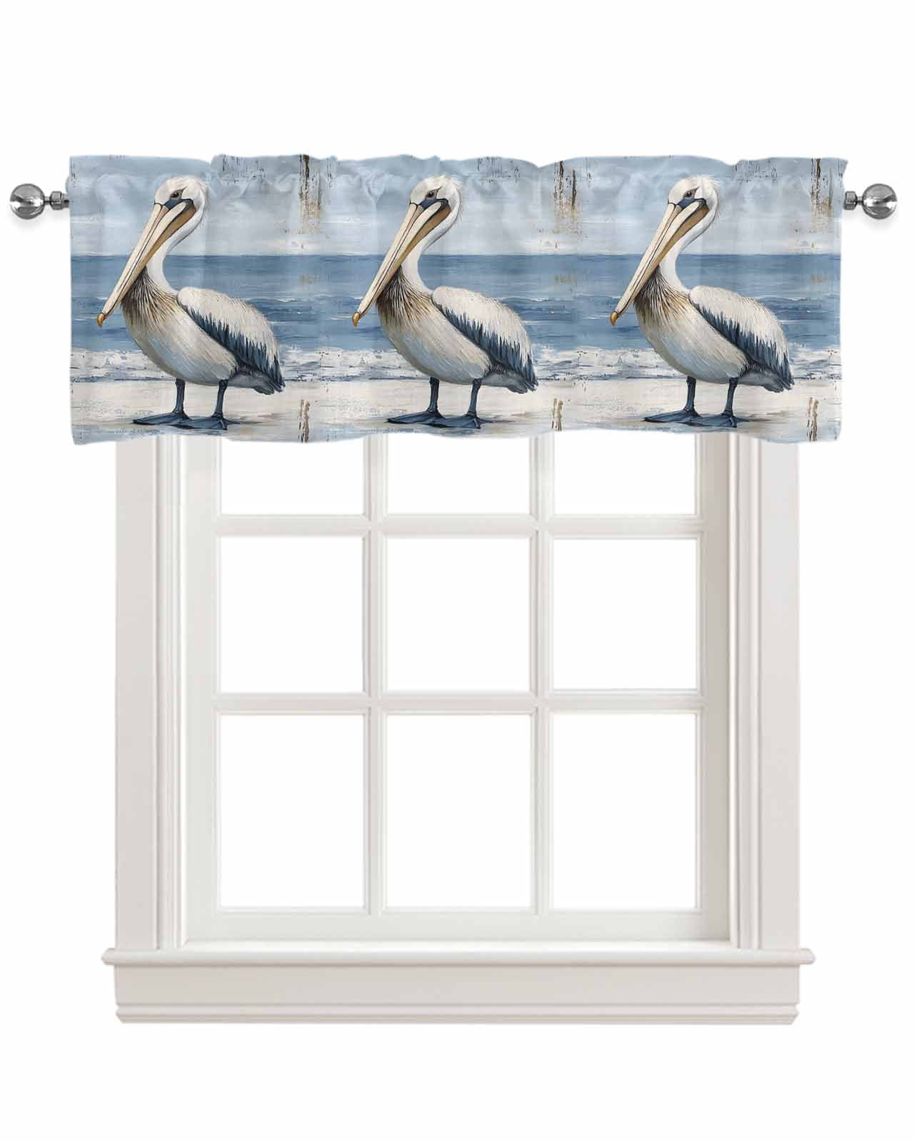 Coastal Pelican Kitchen Valances for Windows Farmhouse Linen Window ...