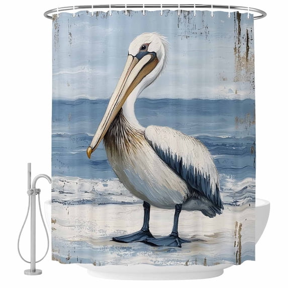 Coastal Pelican Shower Curtain Set - Small 36" x 72" Washable Bathtub ...