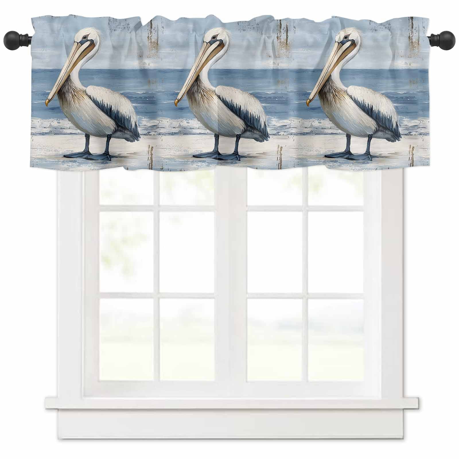 Coastal Pelican Valances for Windows Farmhouse Kitchen Curtains ...