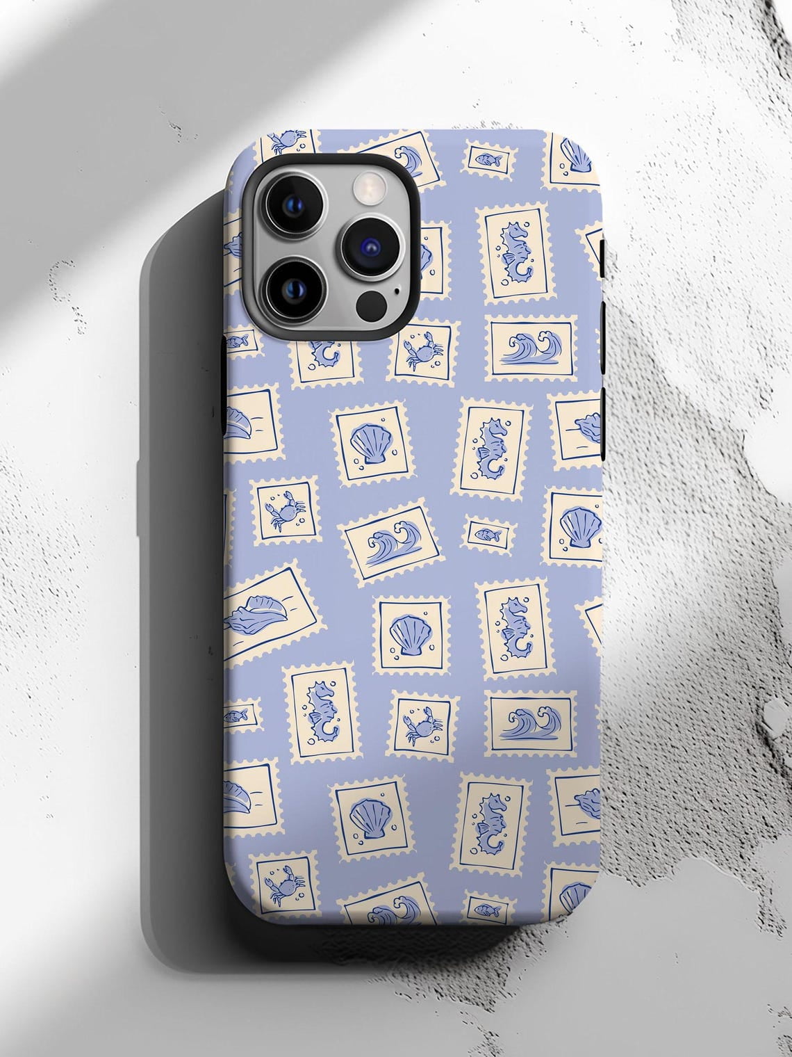 Coastal Phone Case 11 12 13 14 15 16 Pro Max, Stylish Sea and Coastal Stamps Artwork for ...