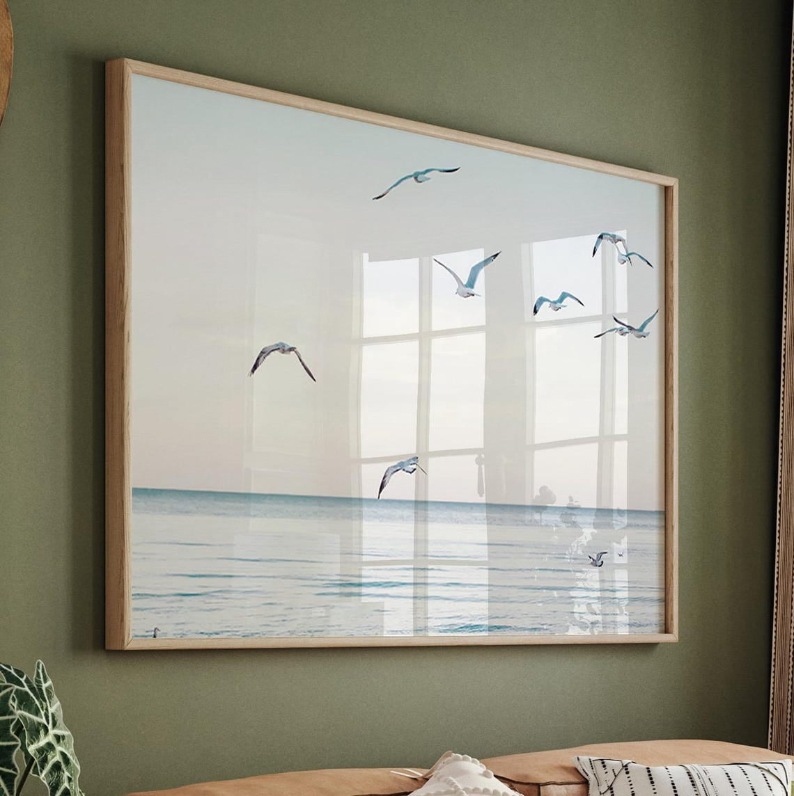 Coastal Photography Ocean Waves Poster Muted Modern Seascape Birds Calm ...