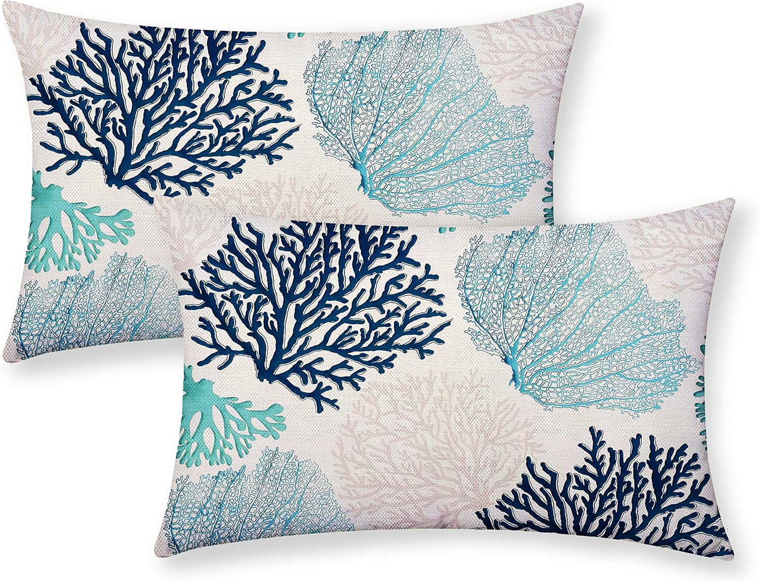 Coastal Pillow Covers 12x20 Inch Set of 2 Coral Branch Ocean Themed ...
