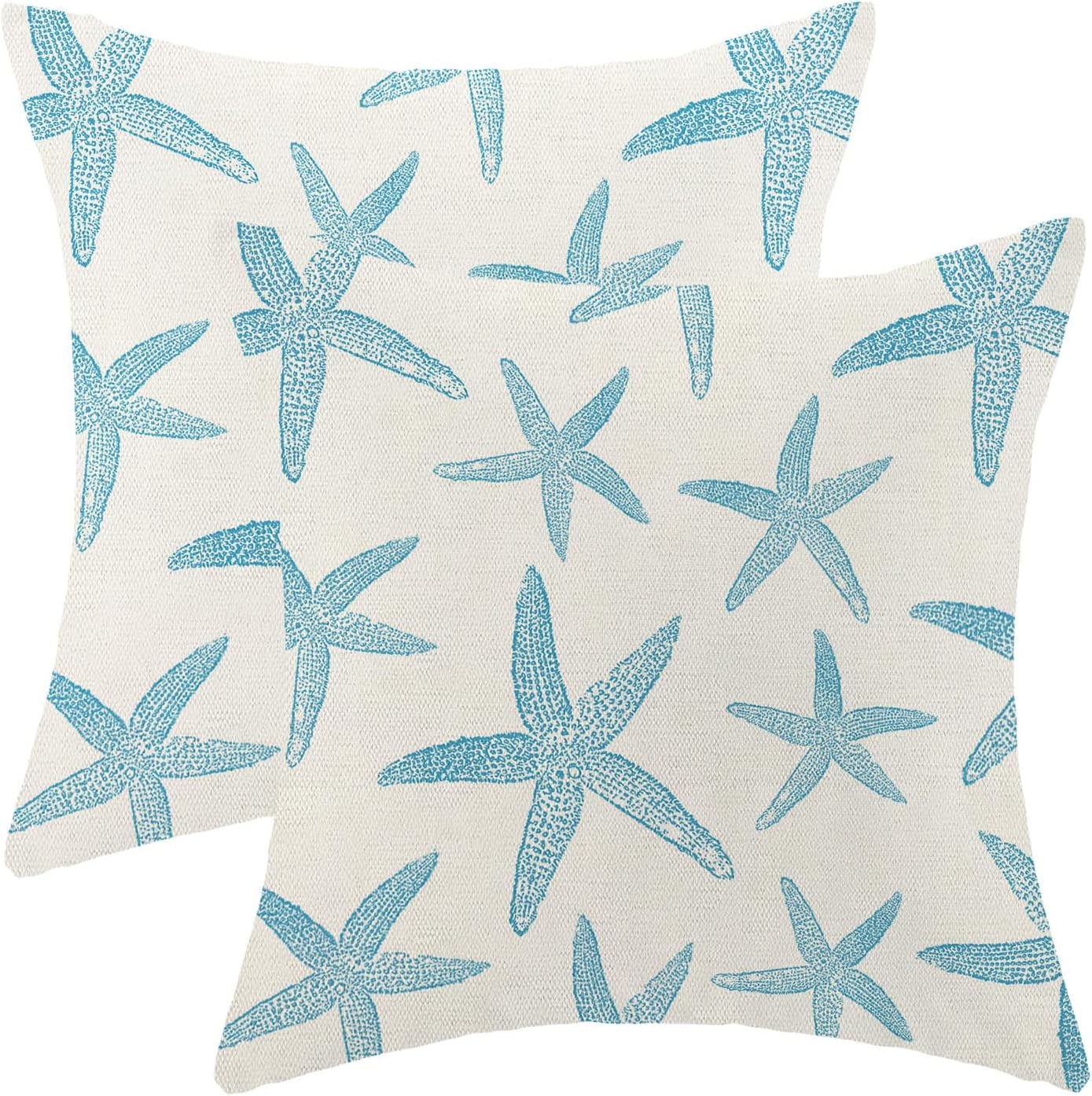 Coastal Pillow Covers 18x18 Pack of 2 Ocean Themed Blue Starfish Throw ...