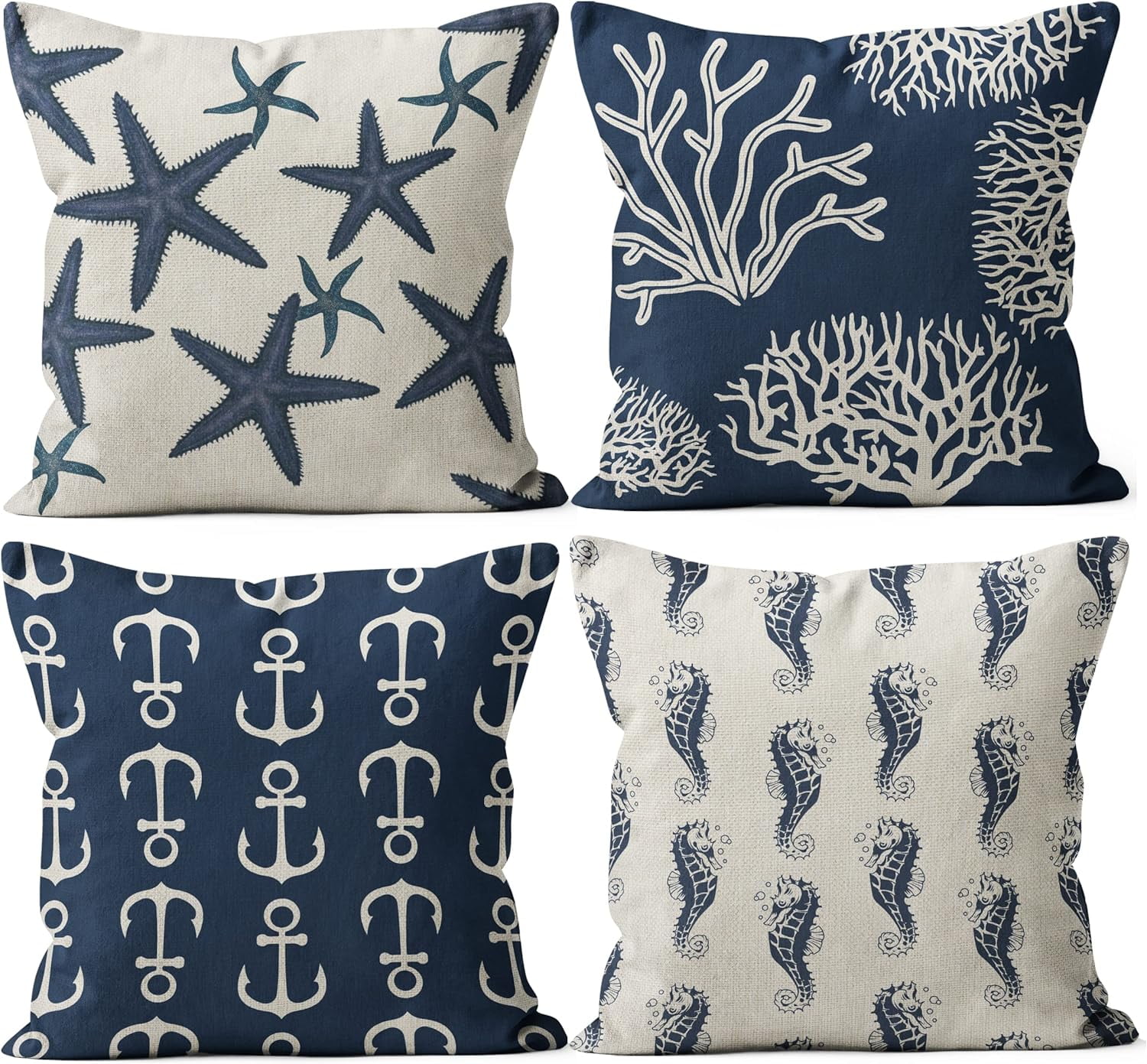 Coastal Pillow Covers Set - Set of 4 Coastal Throw Pillows Cover 18x18 ...