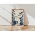 Coastal Pine Tree Landscape Japanese Inspired Blue Ink Nature Poster ...