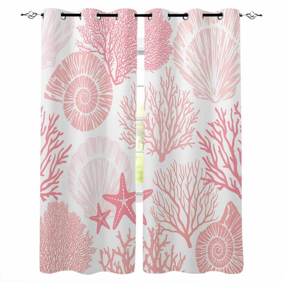 Coastal Pink Blackout Curtains 54 Inches Long, Ocean Coral Starfish ...