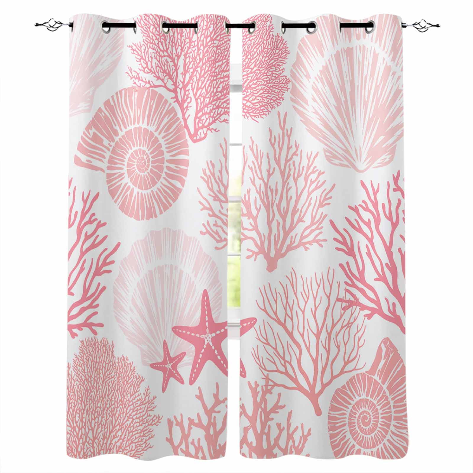 Coastal Pink Blackout Curtains 84 Inches Long, Ocean Coral Starfish ...