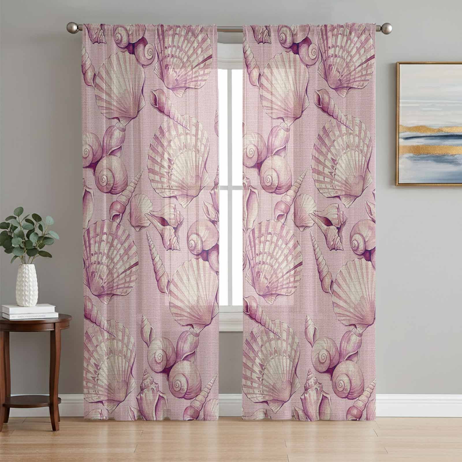 Coastal Pink Conch Sheer Curtains for Living Room Bedroom Vintage ...