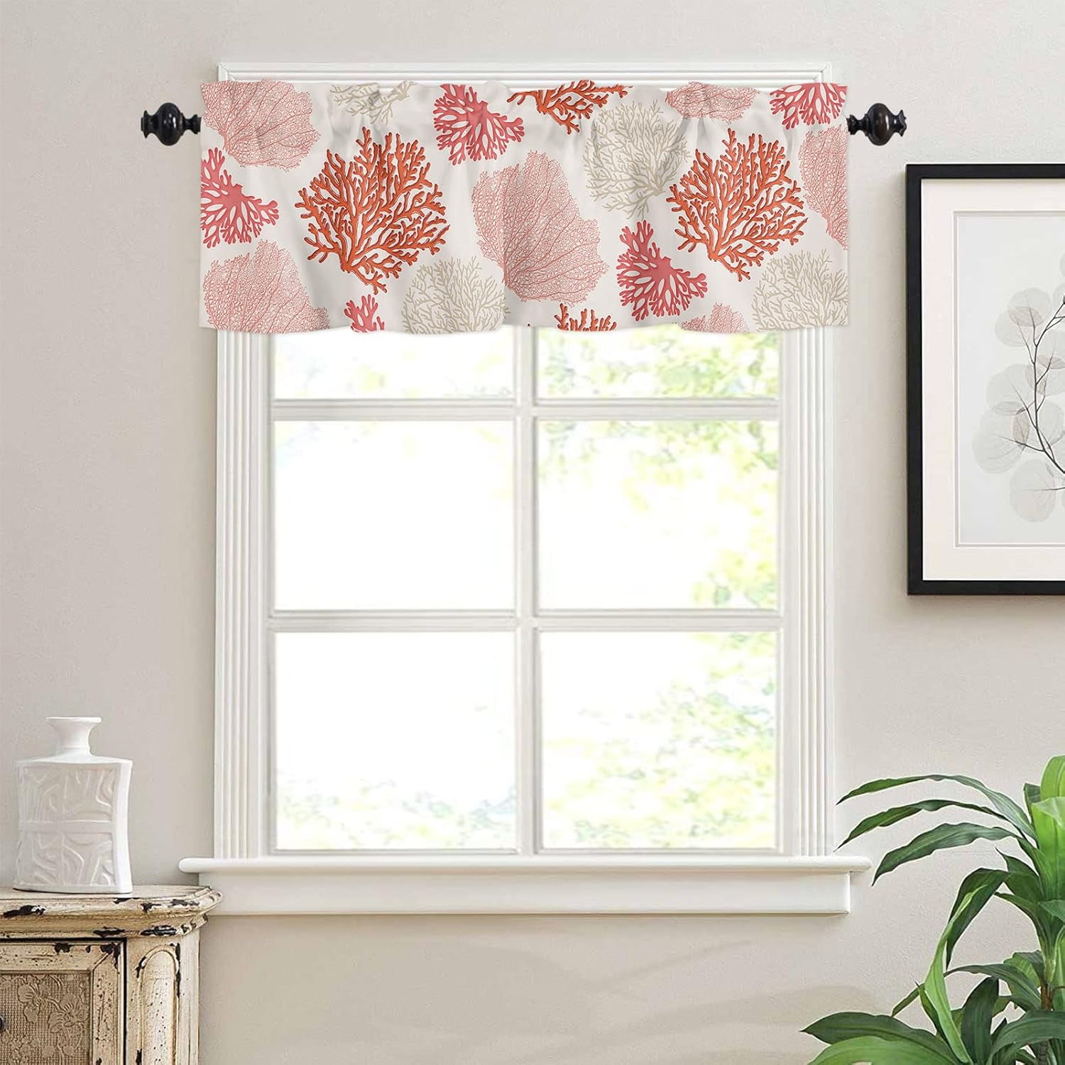 Coastal Pink Coral Valances for Windows/Kitchen/Living Room/Bathroom Decor, Ocean Beach Valance ...