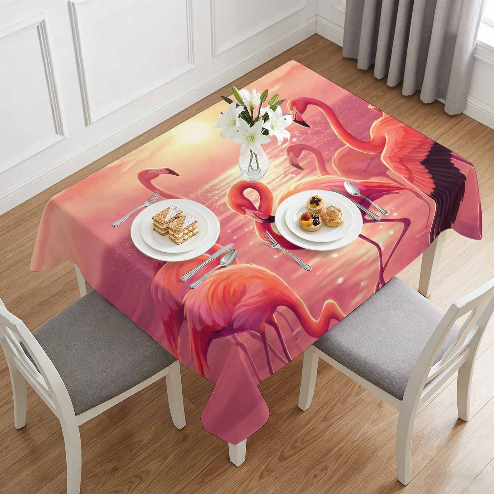 Coastal Pink Flamingos Table Cloth 60x84in, Waterproof Rectangle ...