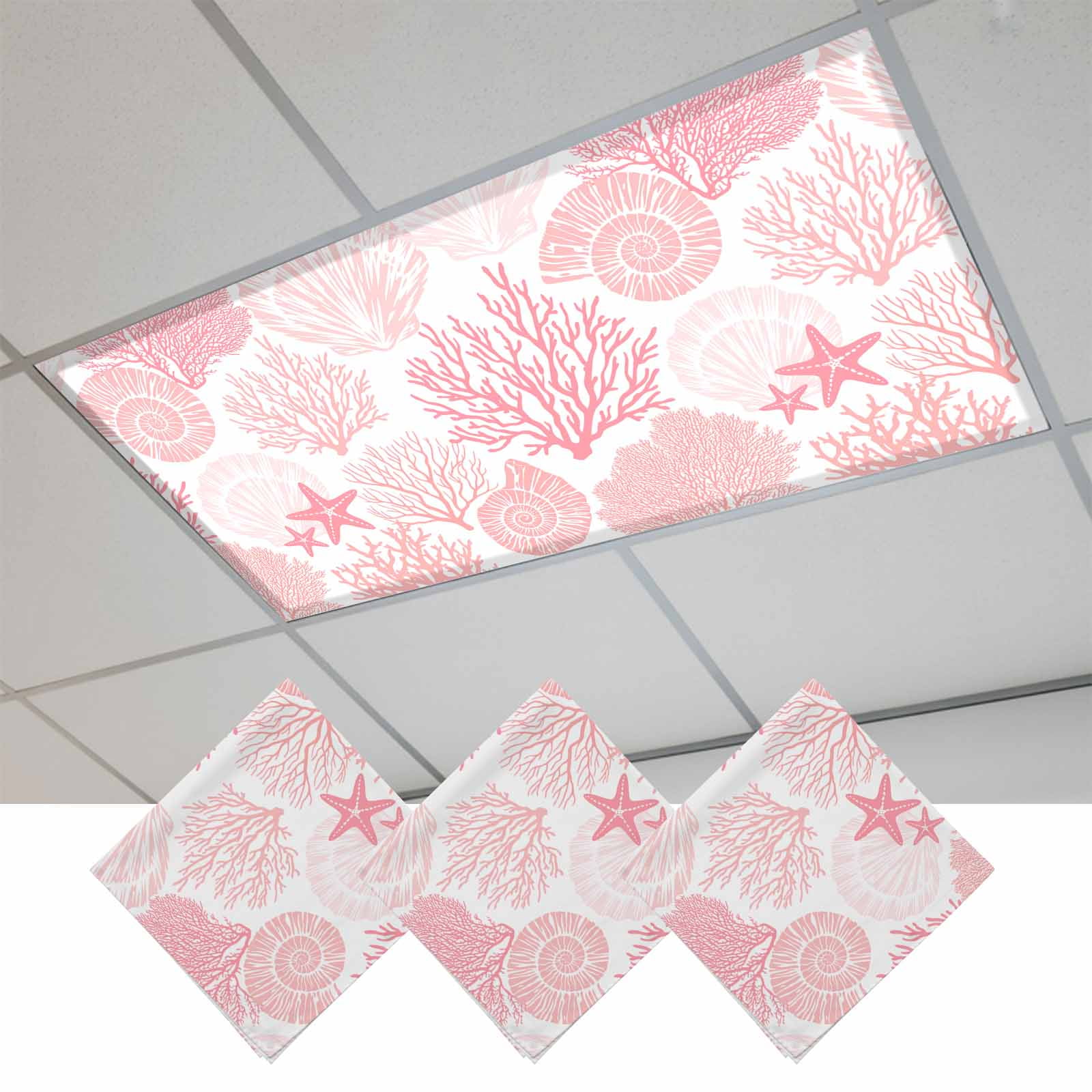Coastal Pink Fluorescent Light Covers, Ocean Coral Starfish Shell ...