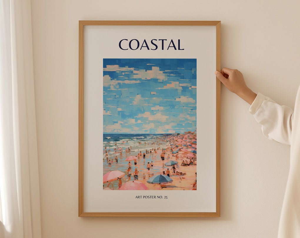 Coastal Pink Ocean Print - Watercolor Wall Art For Beach House Decor ...