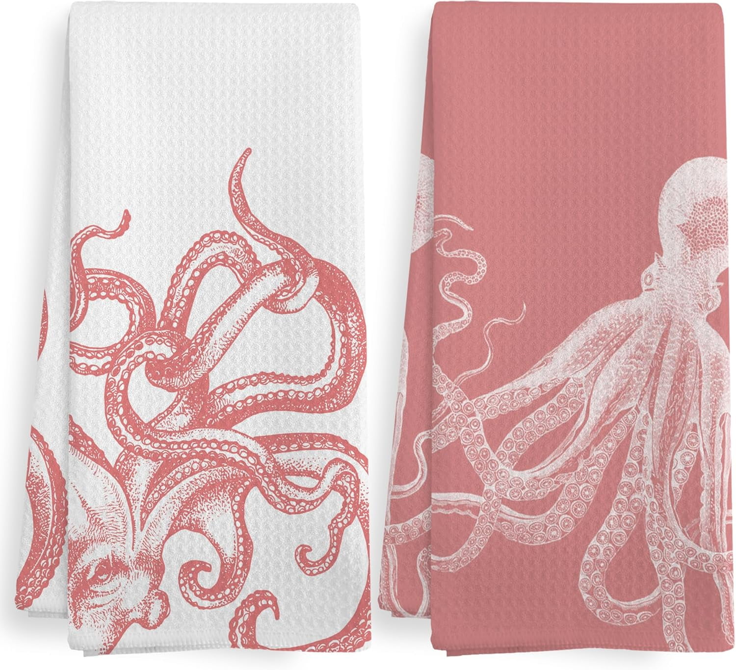 Coastal Pink Octopus Beach Decor Dish Hand Tea Towels for Bathroom ...