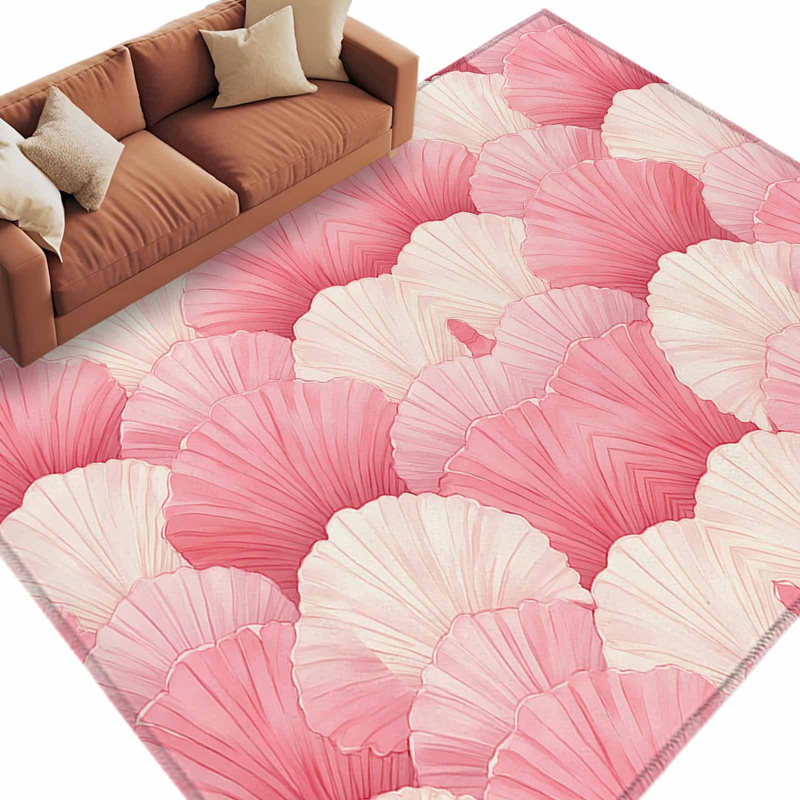 Coastal Pink Rectangle Area Rug 8x10 ft Seashell Ocean Beach Summer ...