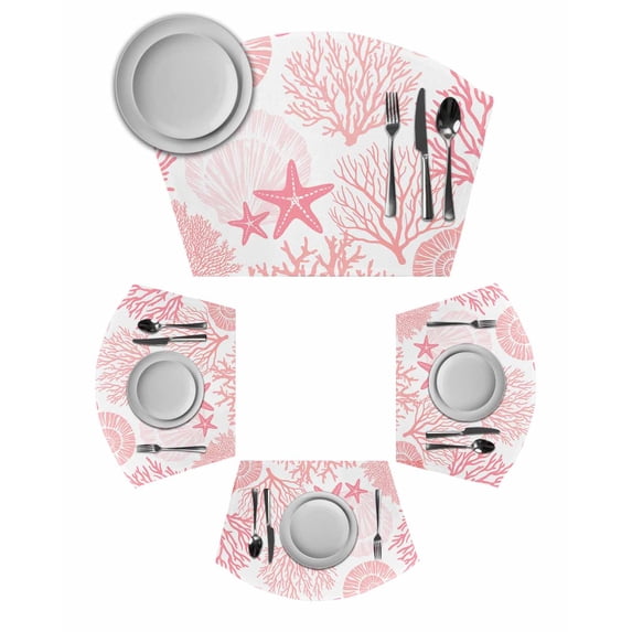 Coastal Pink Round Placemats Set of 4, Ocean Coral Starfish Shell ...