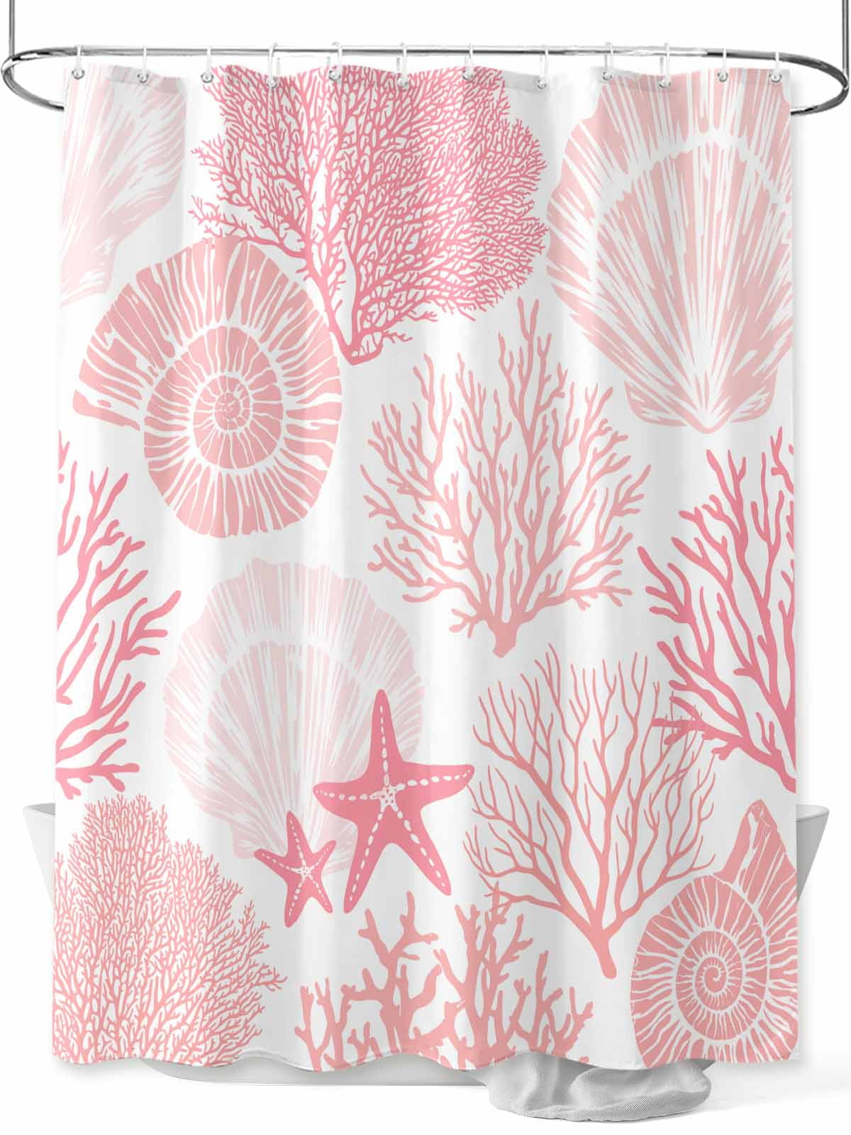 Coastal Pink Shower Curtain Set with Hook Washable Cloth Polyester ...