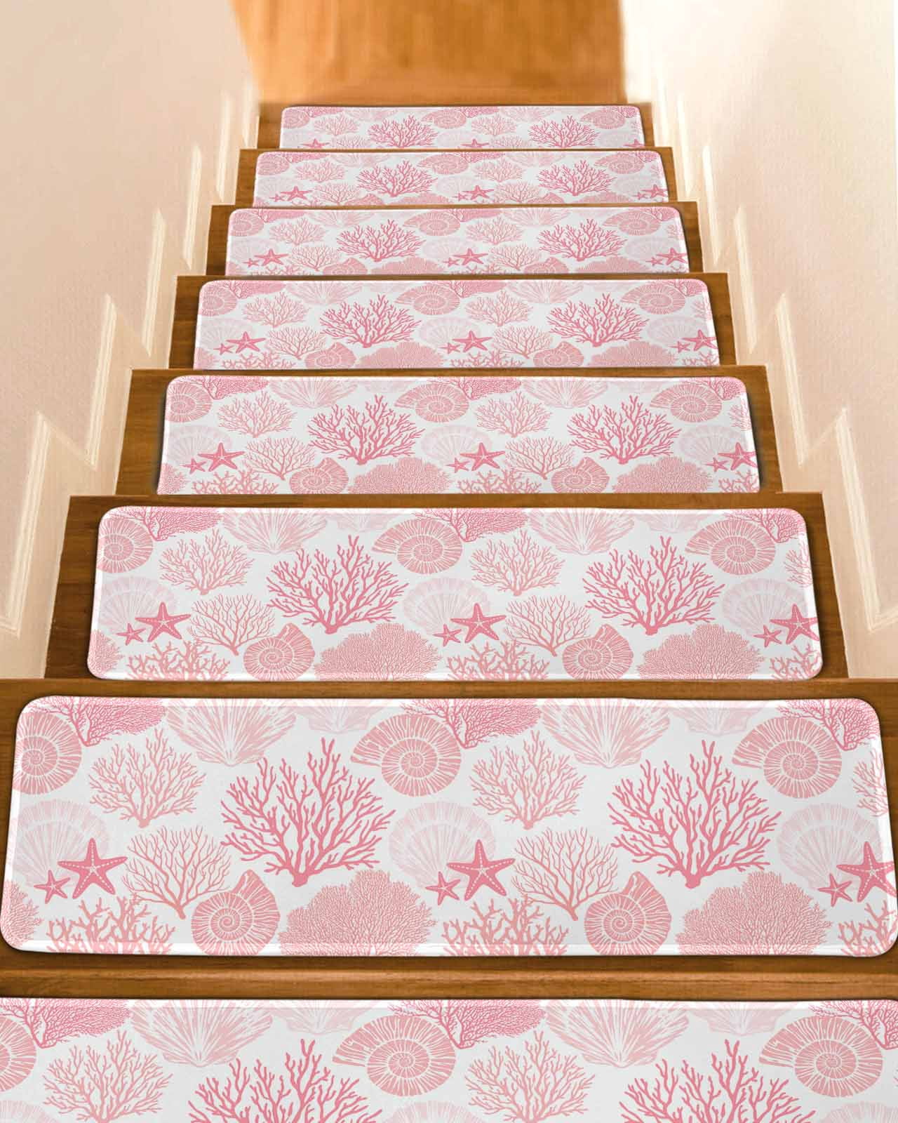 Coastal Pink Stair Treads for Wooden Steps Indoor Runner Rug Carpet ...