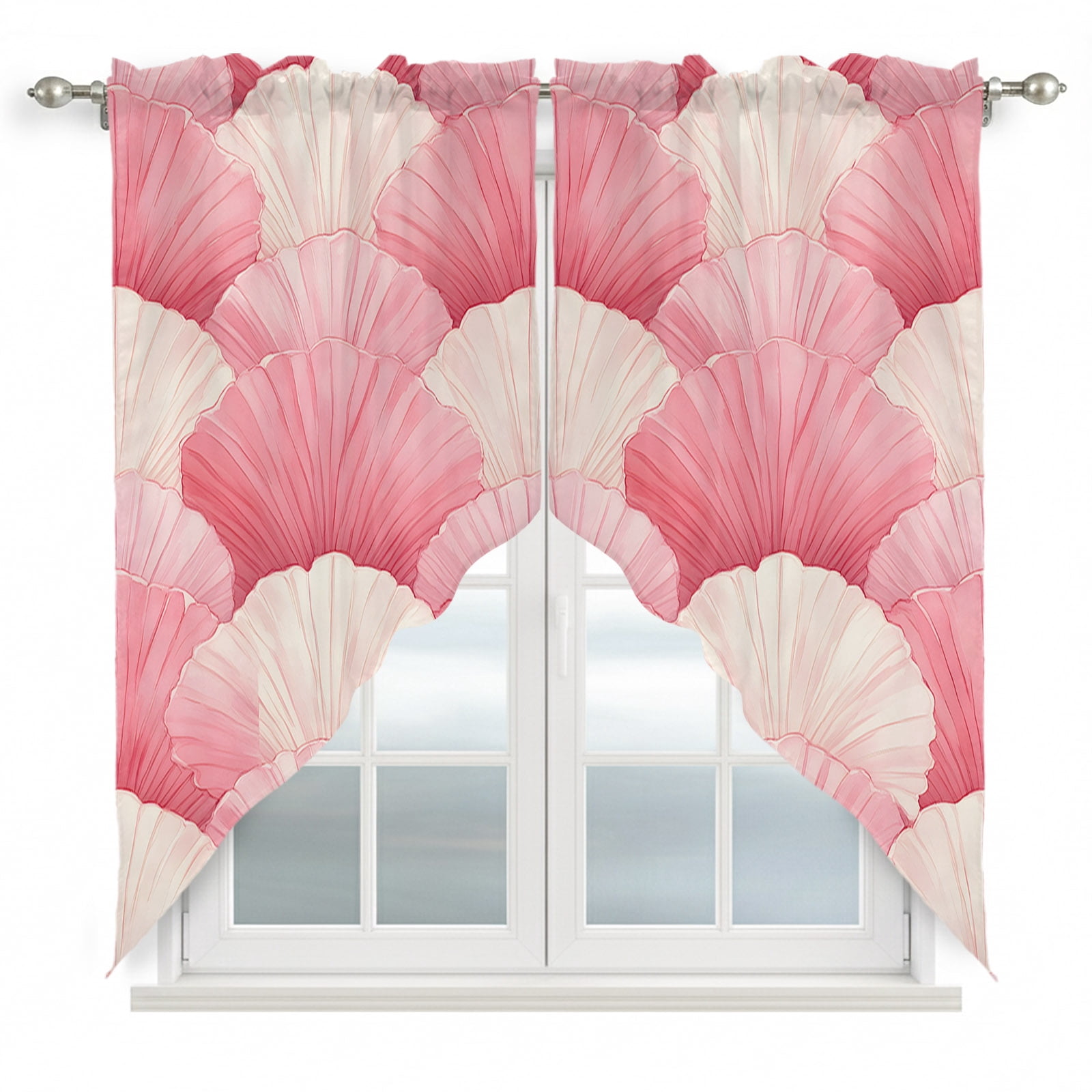 Coastal Pink Swag Curtain Valance for Window 2 Panels Seashell Ocean ...