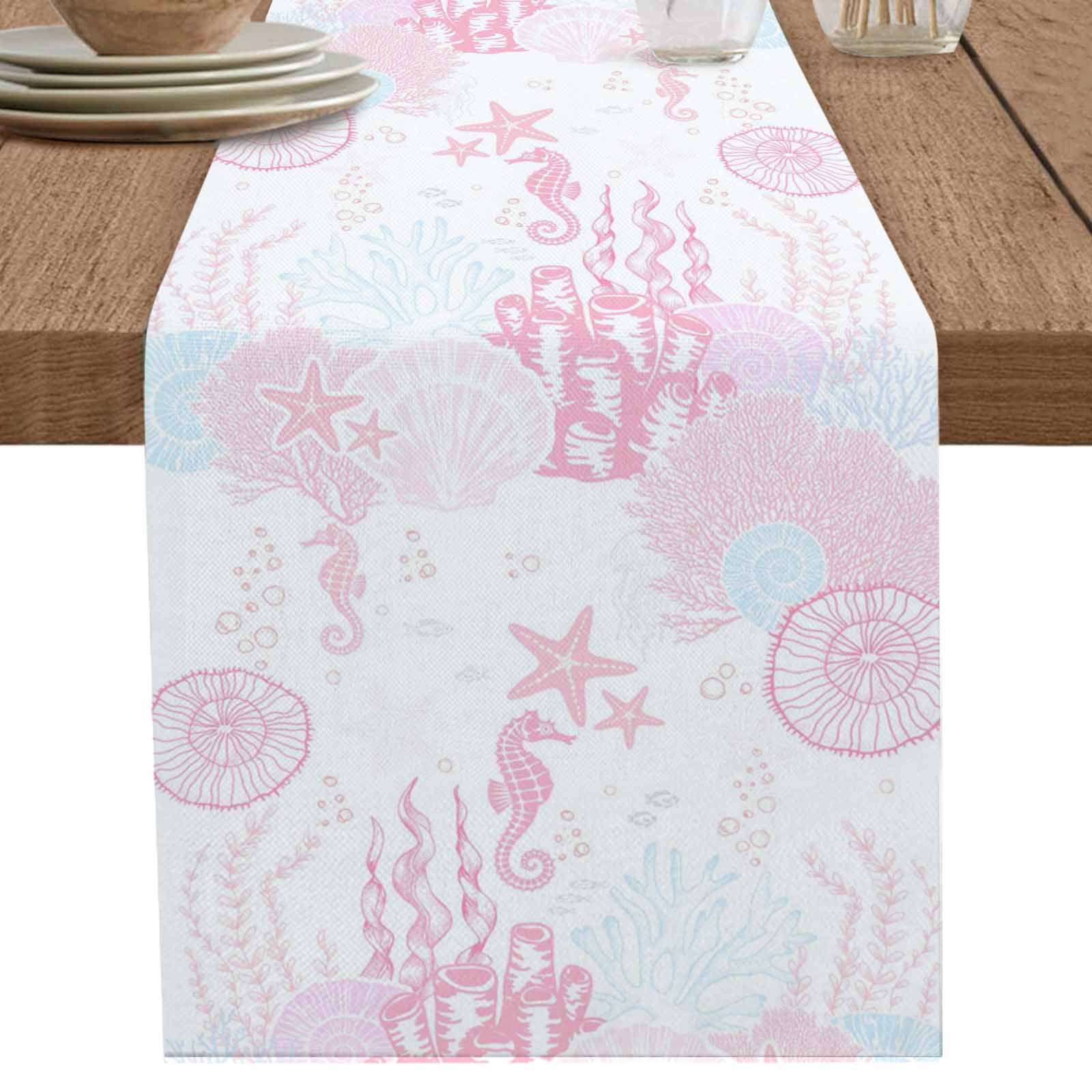 Coastal Pink Table Runner 108 Inches Long for Dining Table Decor,Ocean ...