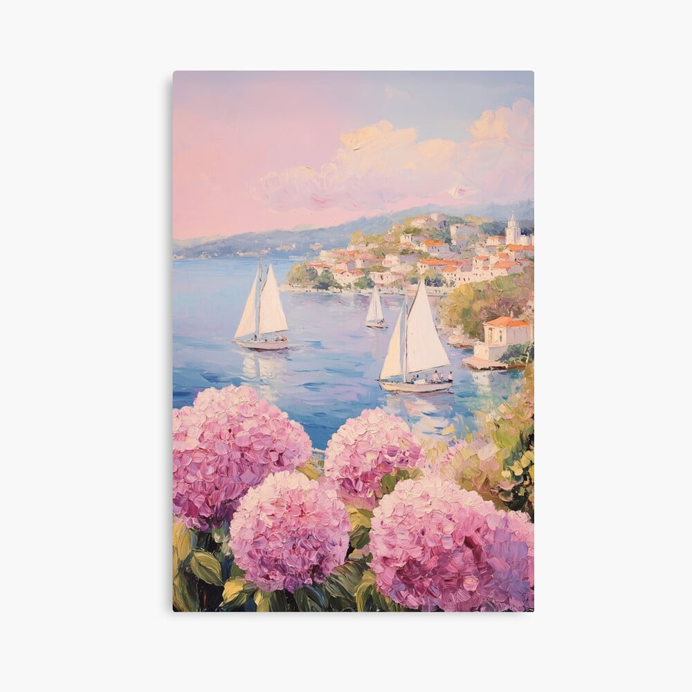 Coastal Pink and Blue Sunset Hydrangea Flower Ocean Italian Beach with ...