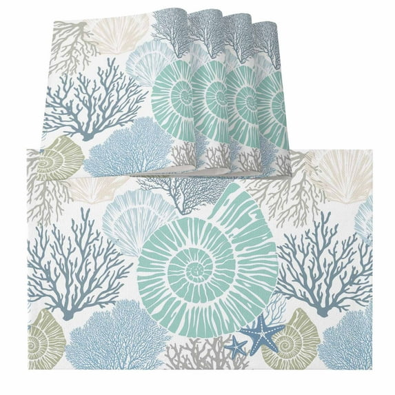 Coastal Placemats for Dinning Table Set of 6, Blue Starfish Teal Green ...
