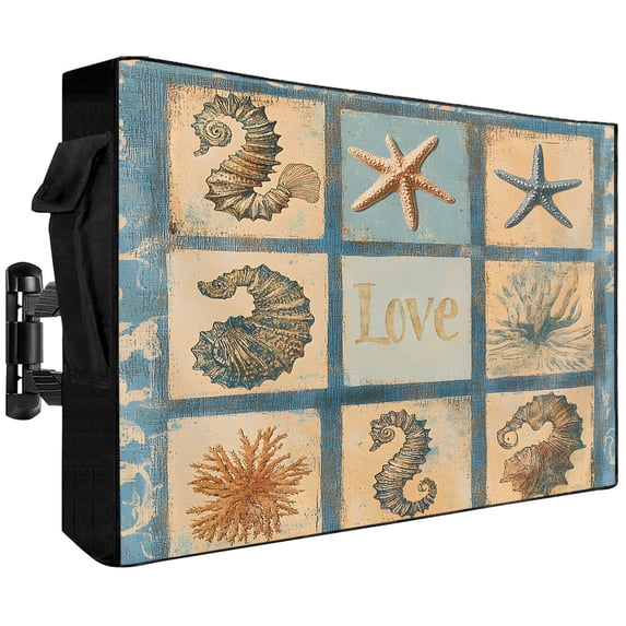 Coastal Plaid Love Outdoor TV Cover 40 to 43 inch Ocean Starfish Coral ...