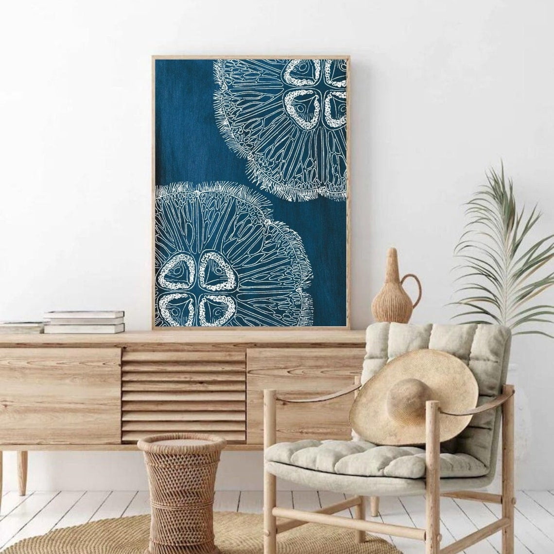 Coastal Poster Wall Art, Boho Beach Decor, Modern Beach Art, Indigo ...