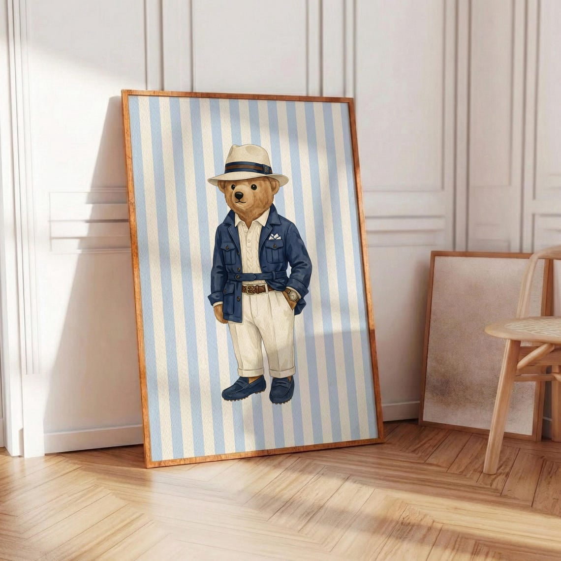 Coastal Preppy Bear Nautical Teddy Blue Stripe Nursery Vintage Toddler ...