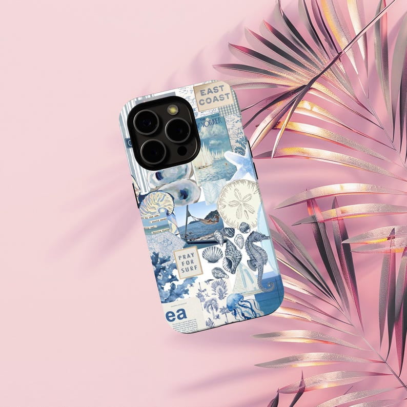 Coastal Preppy Seashell Ocean Phone Case for iPhone 11 12 13 14 15 16 ...